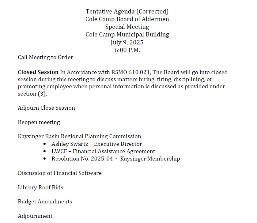 Council Meetings - City of Cole Camp